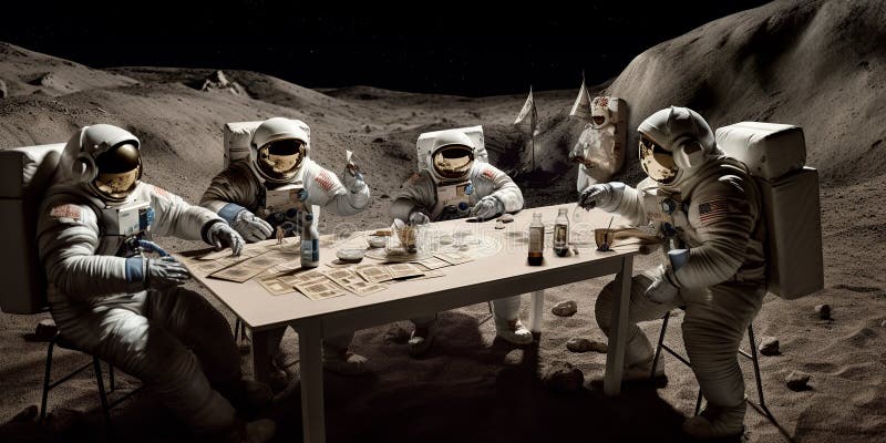 Funny Scene of Astronauts Playing Poker and Table Games on the Moon ...