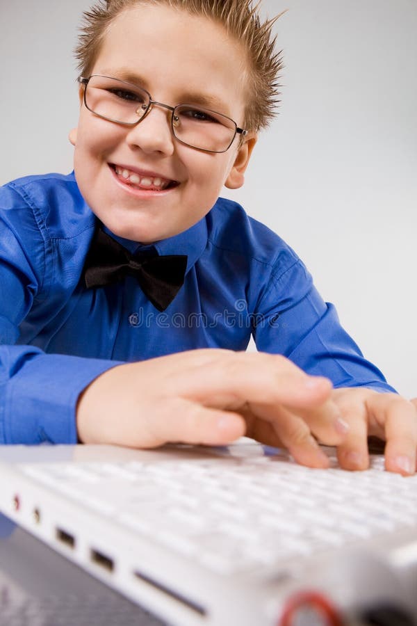 Funny School Boy With Laptop Isolated On White Stock Photo - Image of ...
