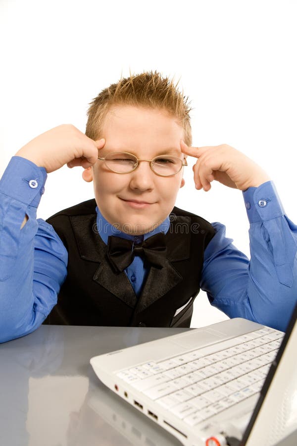 Funny School Boy With Laptop Isolated On White Stock Photo - Image of ...