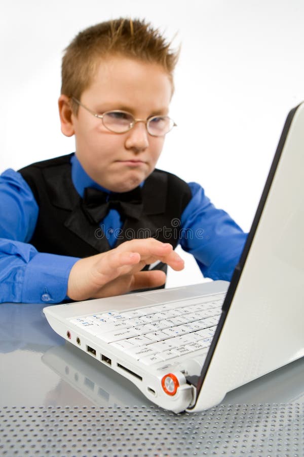 Funny School Boy With Laptop Isolated On White Stock Photo - Image of ...