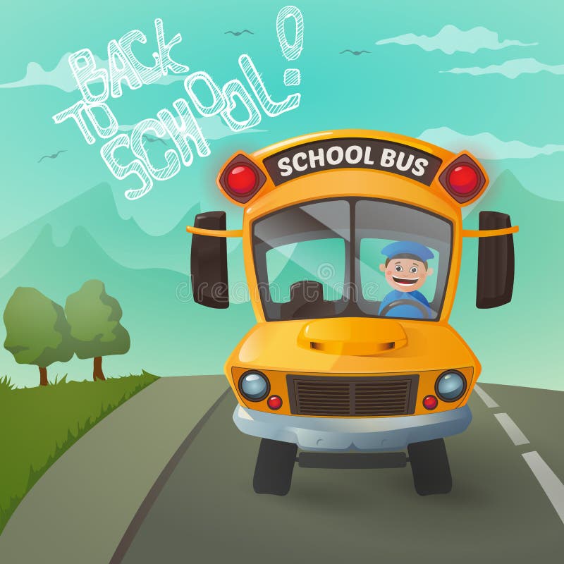 Funny school bus stock vector. Illustration of happiness - 9504336
