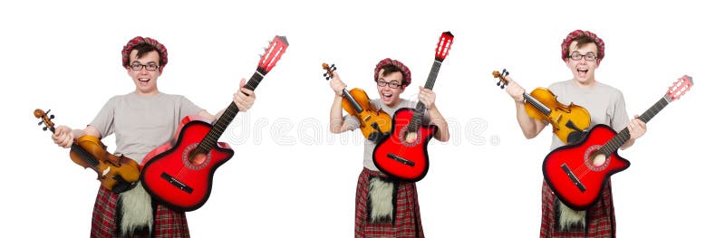 The Funny Scotsman with Musical Instrument Isolated on White Stock ...