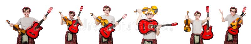 The Funny Scotsman with Musical Instrument Isolated on White Stock ...
