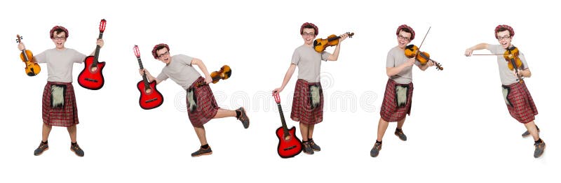 The Funny Scotsman with Musical Instrument Isolated on White Stock ...