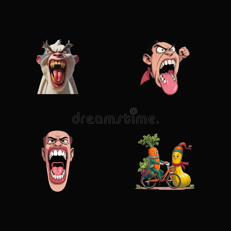Funny Screaming Faces and Cartoon Vegetables Stock Vector ...