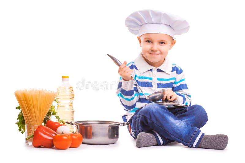 Funny Scullion is Cooking on the Kitchen. Isolated Stock Image - Image ...