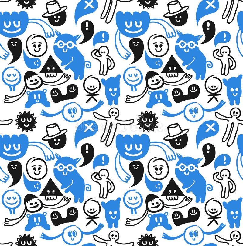Seamless Funny Doodles Pattern Stock Vector - Illustration of drawn ...