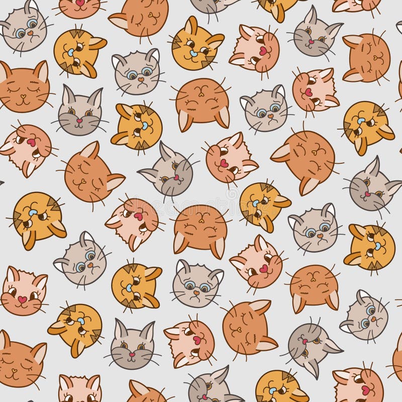 Funny Seamless Pattern with Cat Faces Stock Vector - Illustration of ...