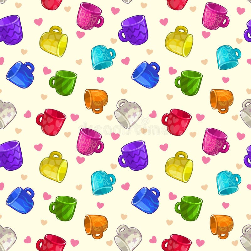 Funny Seamless Pattern with Colorful Cups Stock Vector - Illustration ...