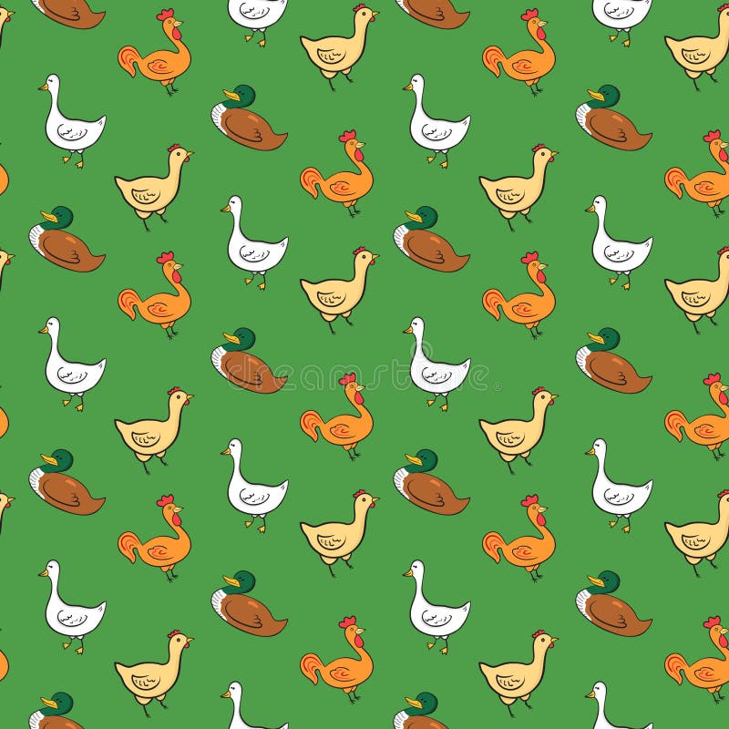 Funny Seamless Pattern with Geese, Ducks, Cocks, Stock Vector ...