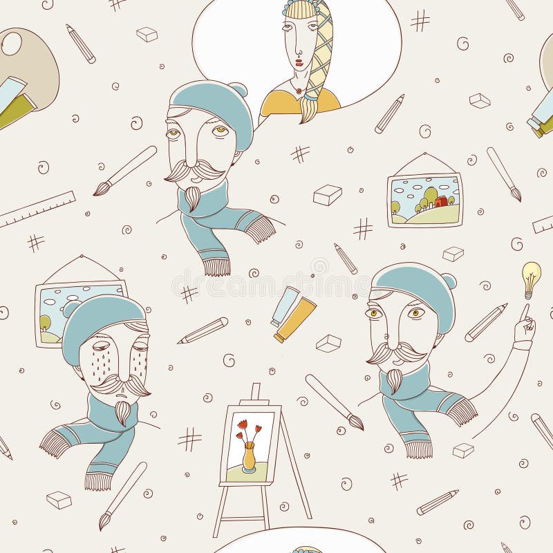 Funny Seamless Pattern with Portraits of the Artist. Stock Vector ...