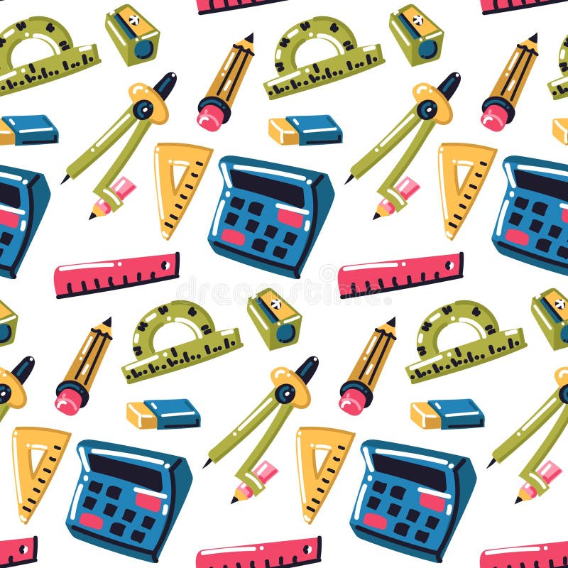 Funny Seamless Pattern with School Math Supplies. we Re Going Back To ...