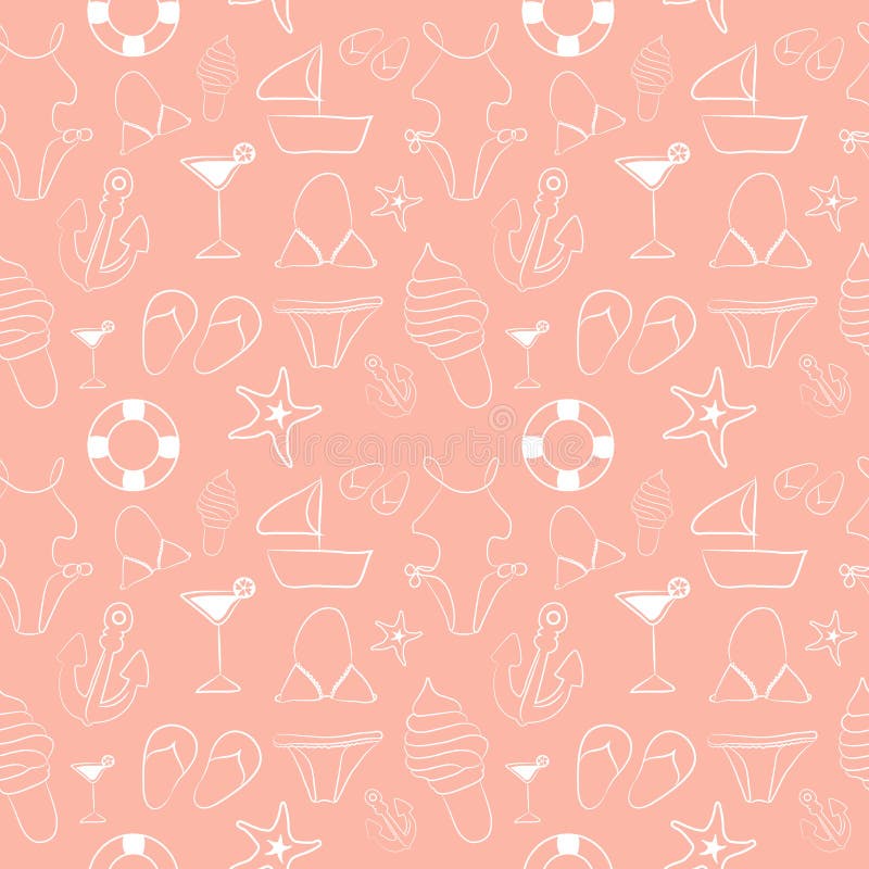 Funny Seamless Pattern with Sketch Summer Elements Stock Vector ...