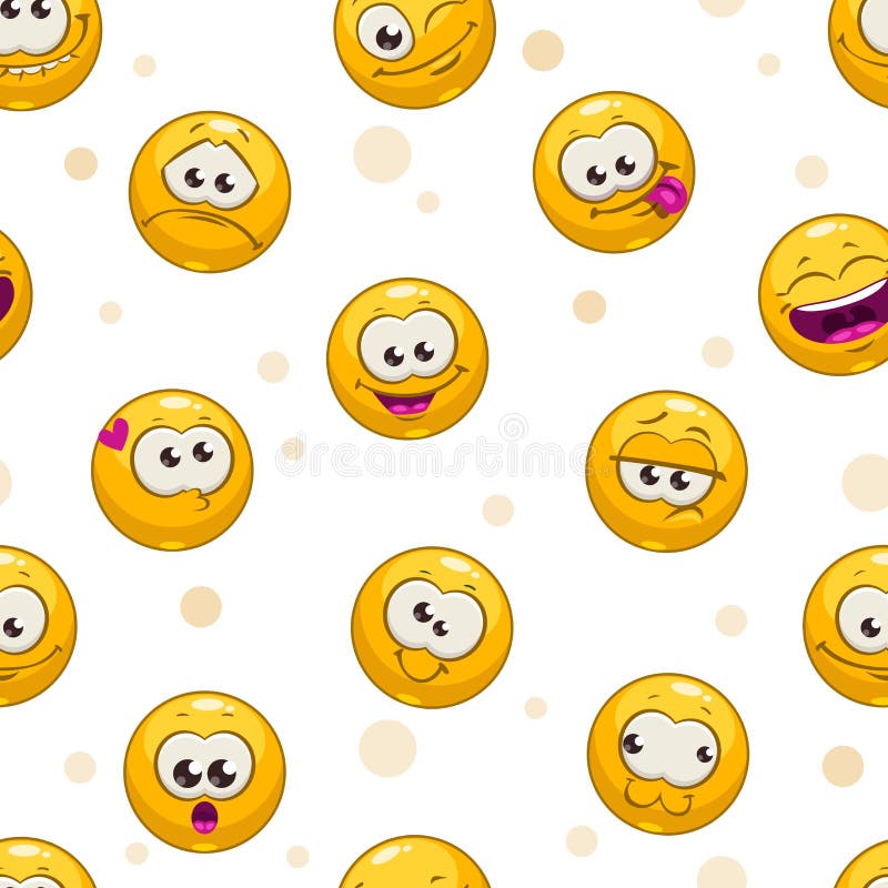 Funny Seamless Pattern with Yellow Round Faces Stock Vector ...