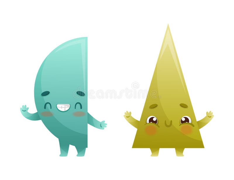 Funny Semicircle and Triangle As Geometric Shape Character Waving Hand ...