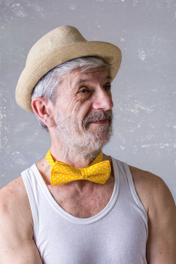 Funny Senior Man with a Bow Tie Arround His Neck Stock Photo - Image of ...