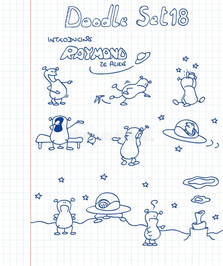 A Funny Set of Alien Doodles Stock Vector - Illustration of scrapbook ...