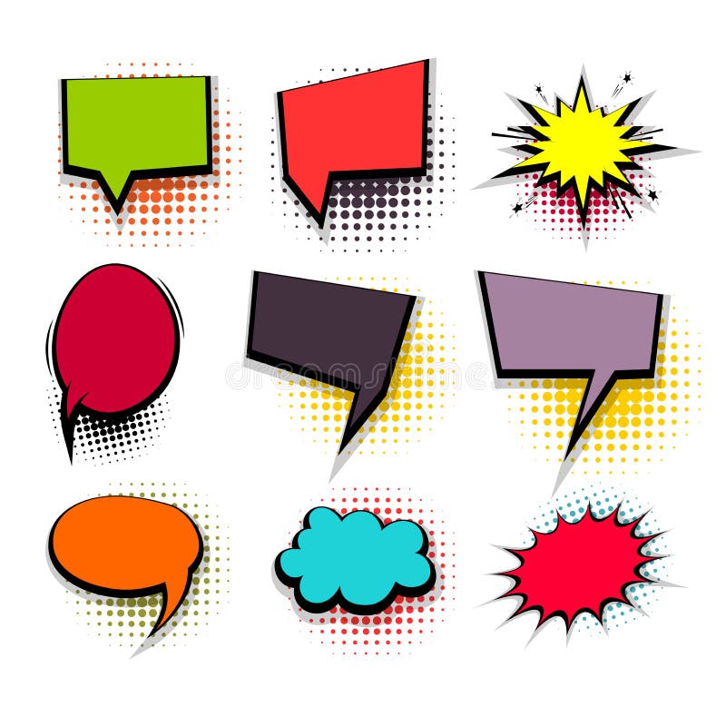 Funny Set Colored Comic Speech Square Bubbles Stock Vector ...