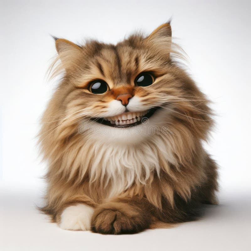 Funny Shaggy Cat with a Big Smile and Big Teeth on a White Background Stock Photo - Image of ...