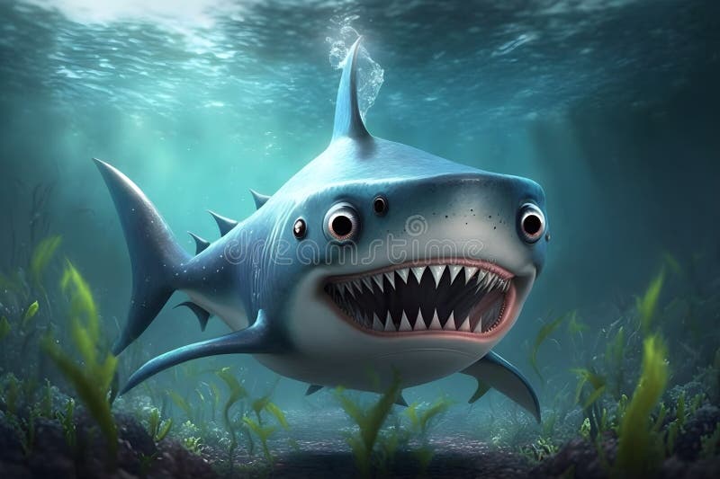 Funny Shark in Cartoon Style Stock Illustration - Illustration of blue ...
