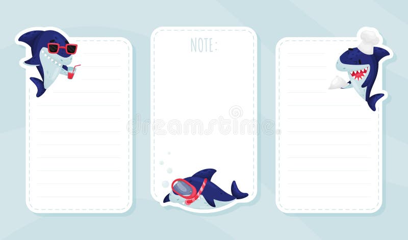 Funny Shark Character Note Card Design Vector Template Stock Vector ...