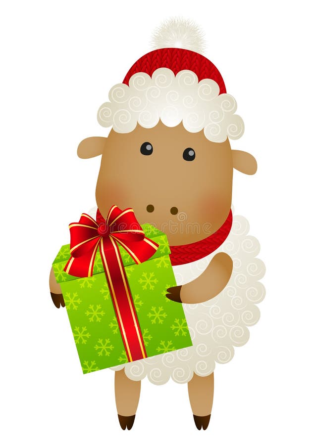 Funny sheep with gift box stock vector. Illustration of mammal - 45867279
