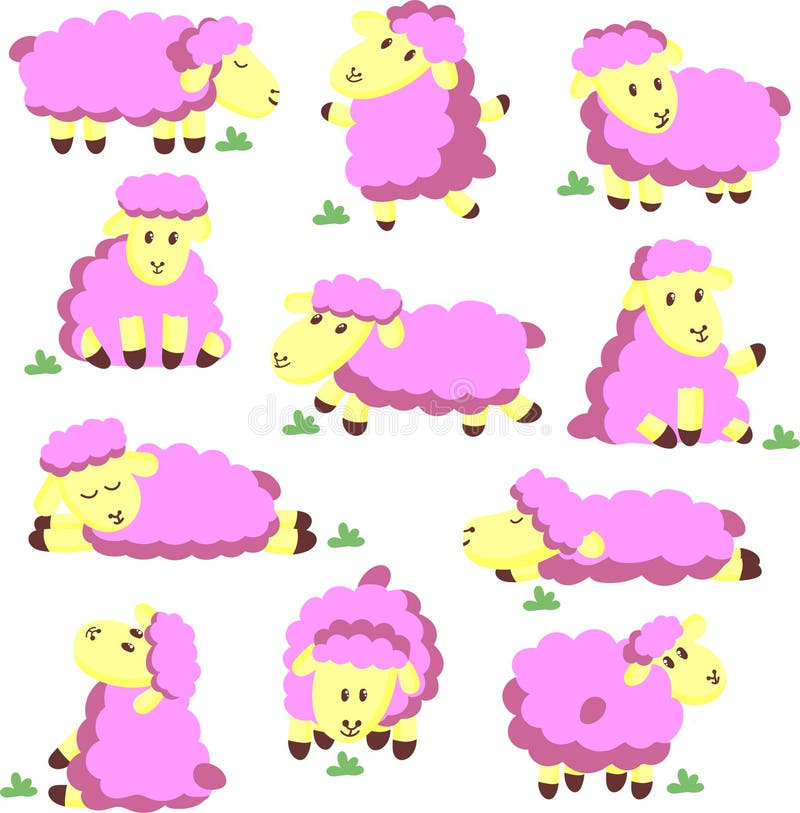 Funny Sheep Set in Different Poses Stock Vector - Illustration of ...