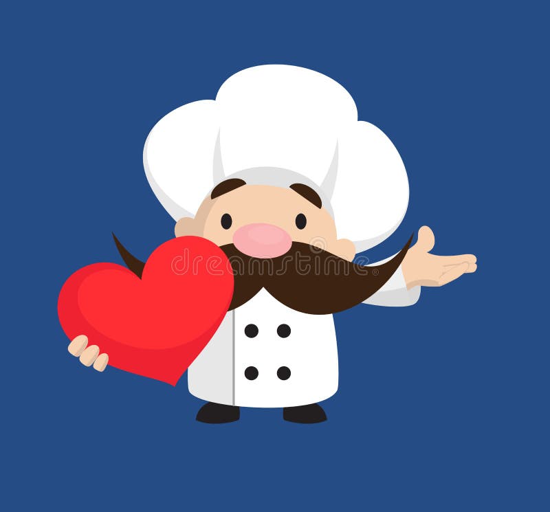 Funny Short Chef - Holding a Heart and Showing with Hand Stock Vector ...