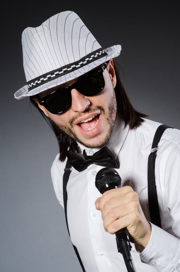 Funny Singer with Microphone Stock Photo - Image of singer, singing ...