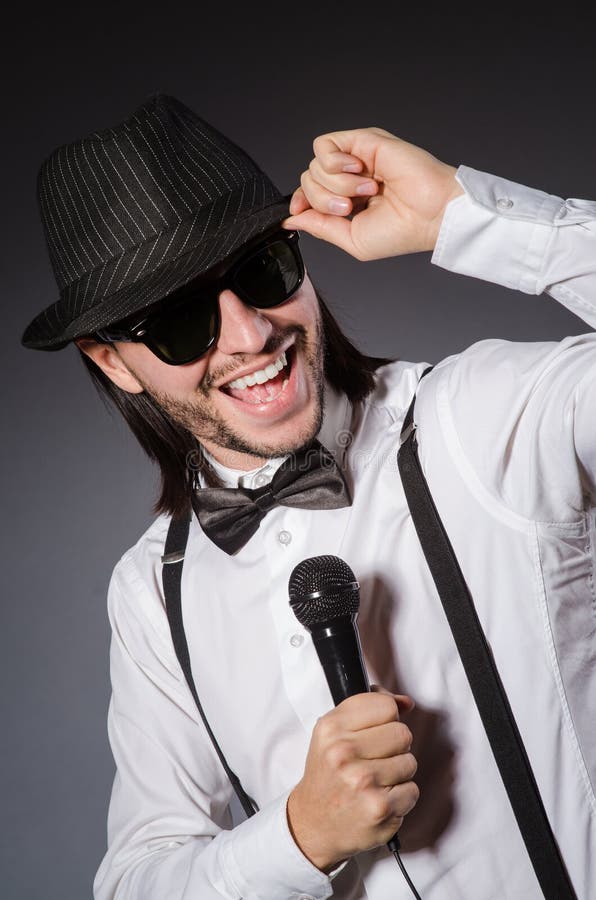 Funny Singer with Microphone Stock Image - Image of performing, disco ...