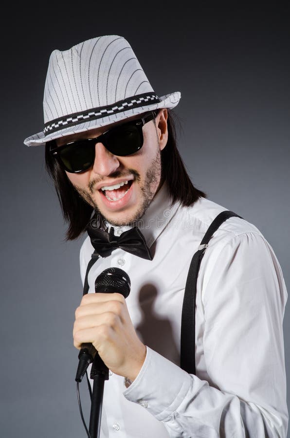 Funny Singer with Microphone Stock Photo - Image of microphone, music ...
