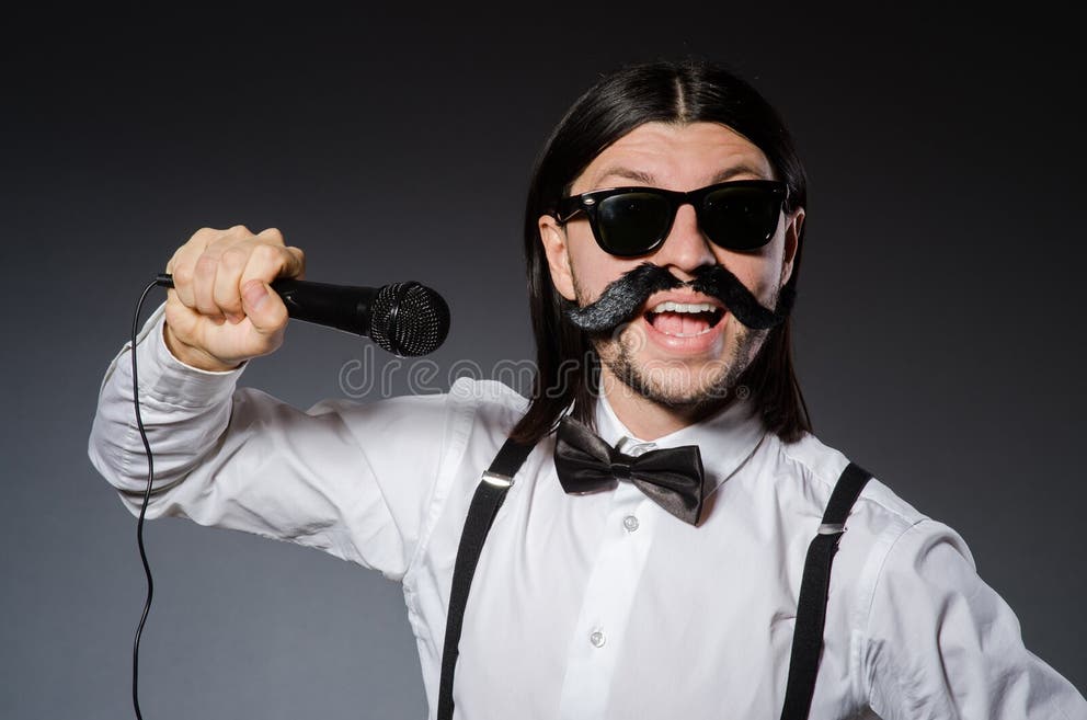 Funny Singer with Microphone Stock Photo - Image of performer, scream ...
