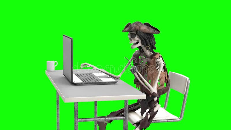 Funny Skeleton Computer Pirate Downloads Files on the Internet As a ...
