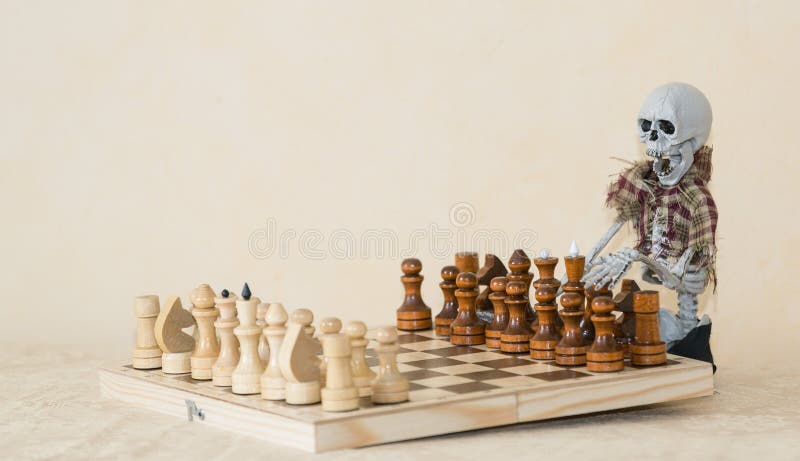 Funny Skeleton Sitting Behind the Table and Playing Chess Stock Photo ...