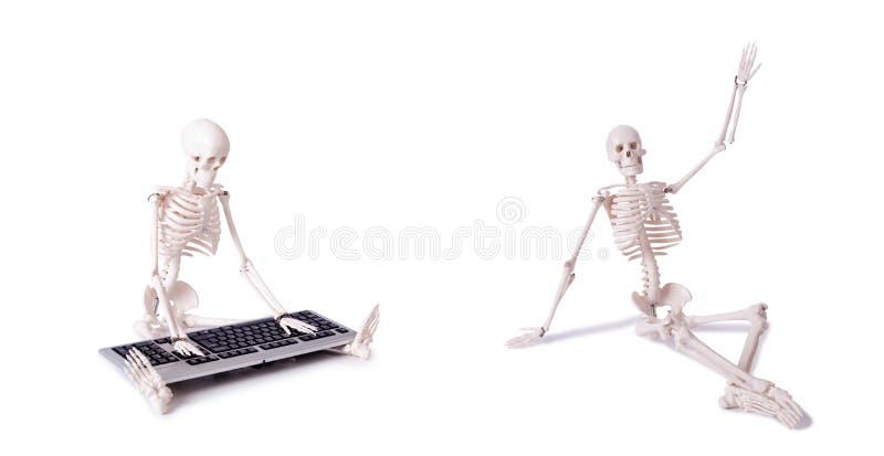 Funny Skeleton Working on Computer Stock Photo - Image of businessman ...