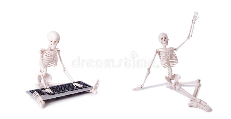 Funny Skeleton Working on Computer Stock Photo - Image of businessman ...