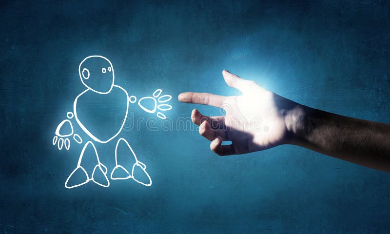 Funny sketched robot stock photo. Image of cyborg, steel - 96898154