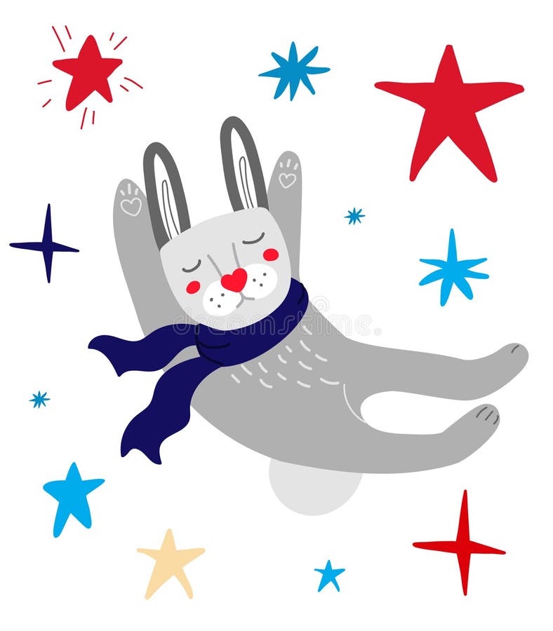 Funny Sleeping Rabbit in a Blue Scarf. Vector Illustration Stock Vector ...