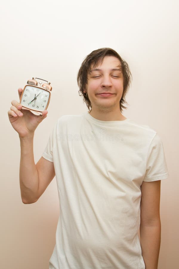 Funny White Man Hold Mechanical Alarm Clock Stock Photos - Free ...