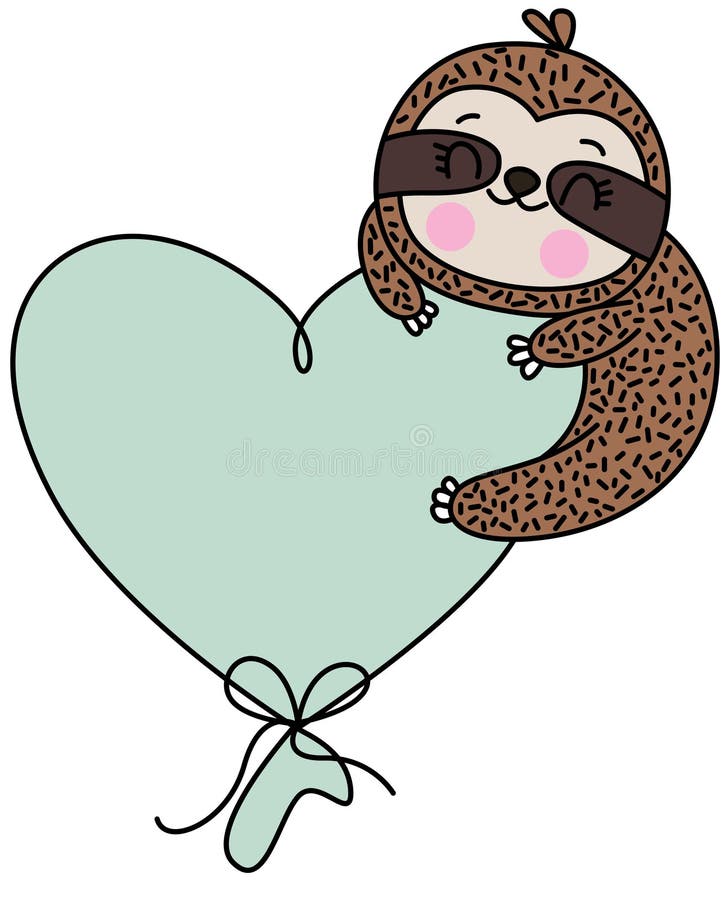 Funny Sloth Flying on Top of Heart Shaped Balloon Stock Vector ...