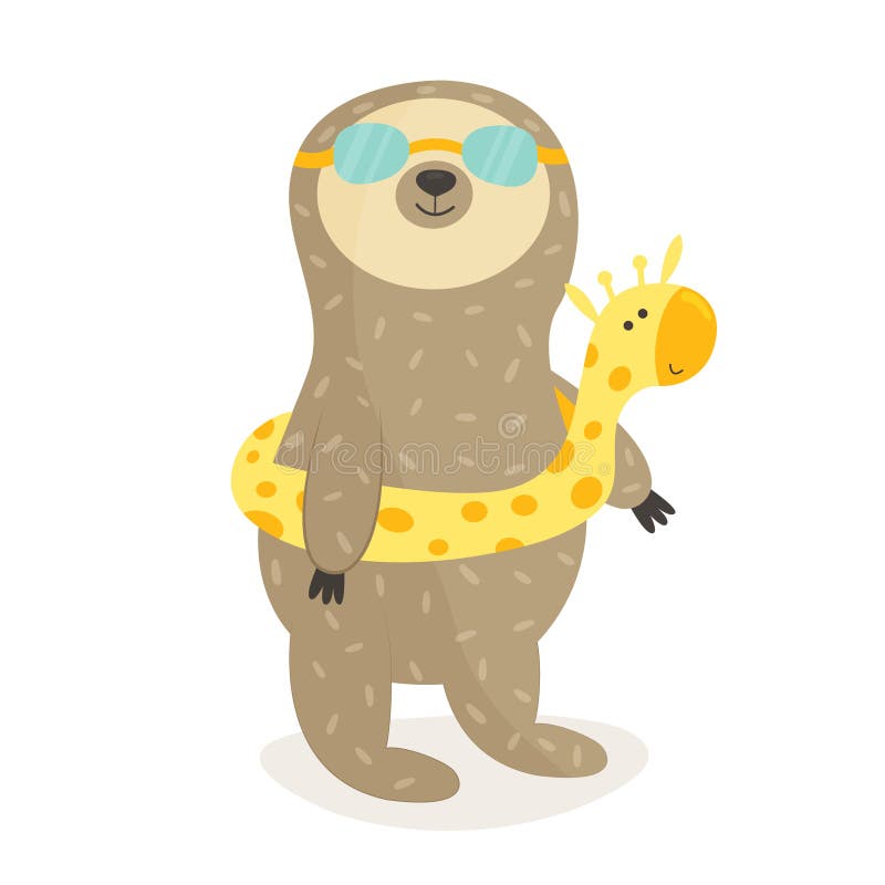 Funny Sloth Going To Swim. Summertime Design Stock Vector ...