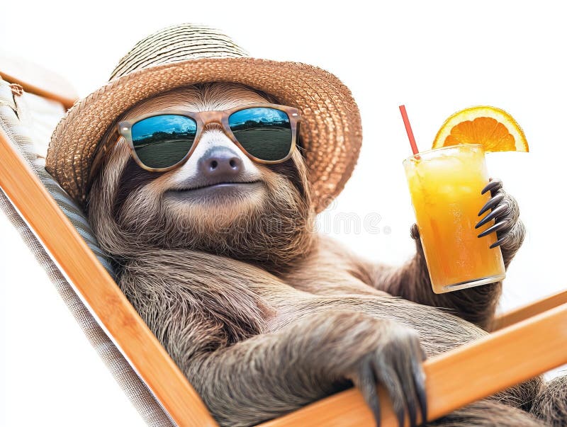 Funny Sloth Relaxing with a Drink: Summer Vacation Vibes Stock ...