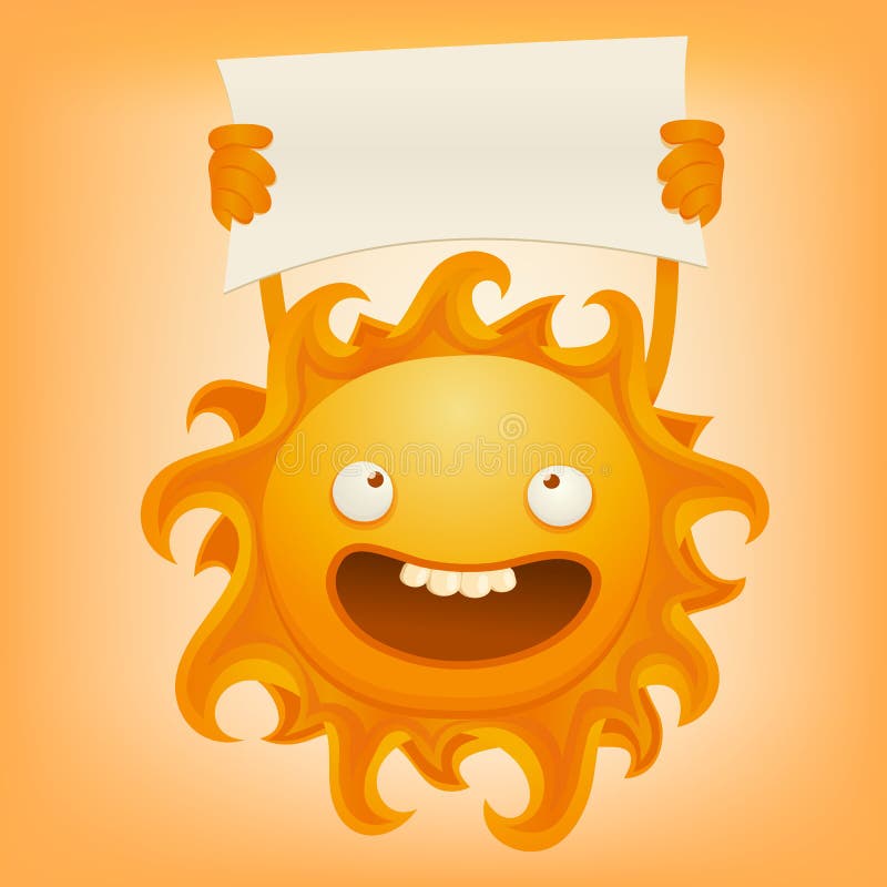 Funny Smiley Sun with Blank Banner Template Stock Illustration ...