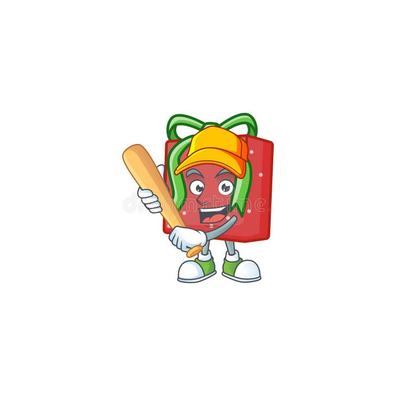 Funny Smiling Red Gift Box Cartoon Mascot Playing Baseball Stock Vector ...