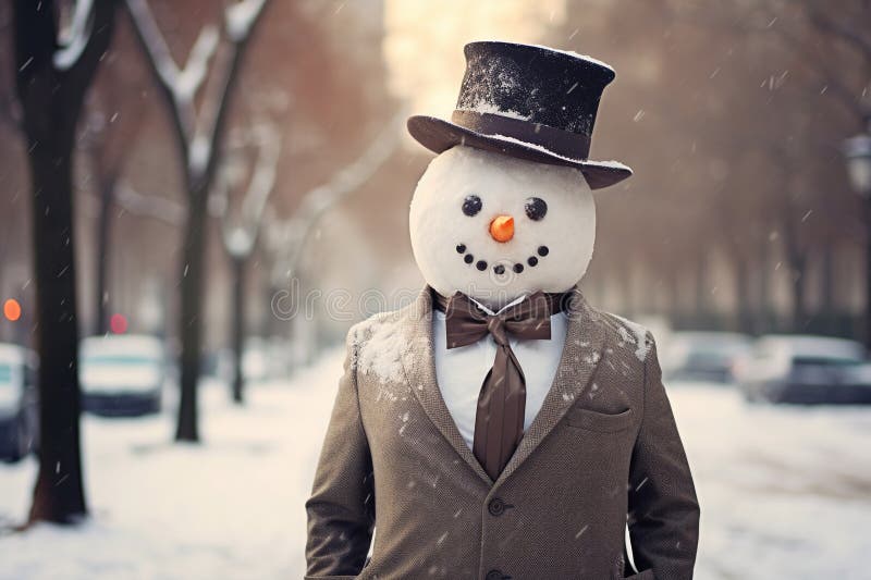 Funny Smiling Snowman on Street. Generative AI Stock Illustration ...
