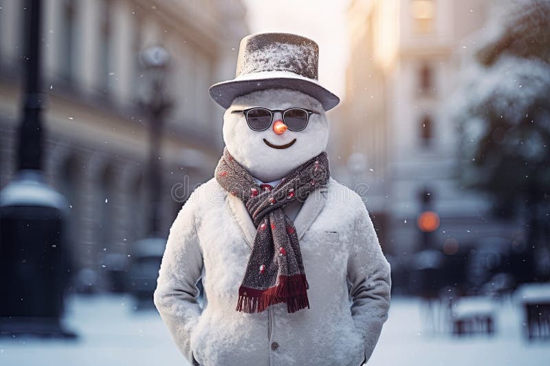 Funny Smiling Snowman on Street. Generative AI Stock Illustration ...