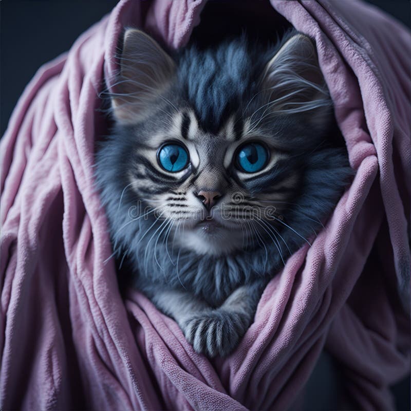 Funny Smiling Wet Gray Tabby Cute Kitten. Ai Generated Stock ...