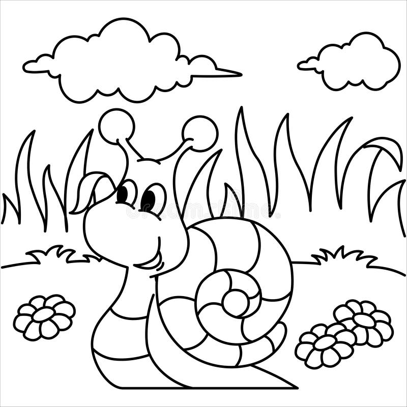 Cute Snail Cartoon Coloring Page Illustration Vector. for Kids Coloring ...