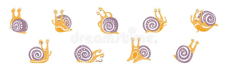Funny Snail Character with Cute Snout and Coil Vector Set Stock Vector ...