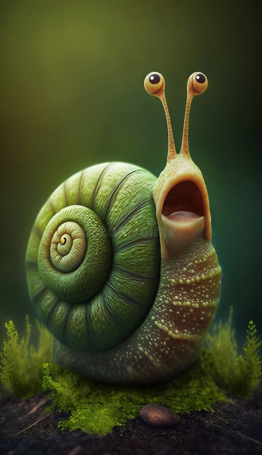 Funny Snail Crawling on a Mossy Surface. Generative AI Stock ...